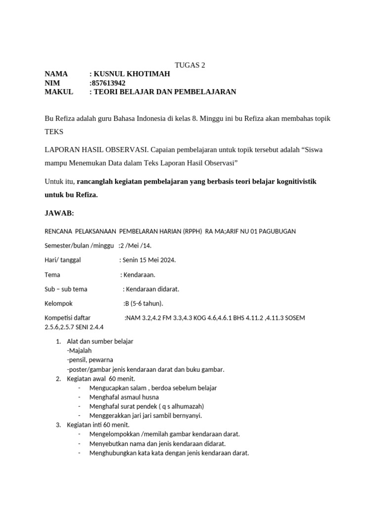 Tugas 2 Kusnul Khotimah - Teori Belajar Dan Pembelajaran | PDF
