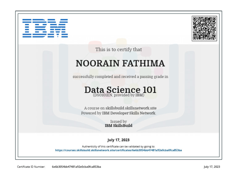 IBM DS0101EN Certificate - IBM SkillsBuild | PDF