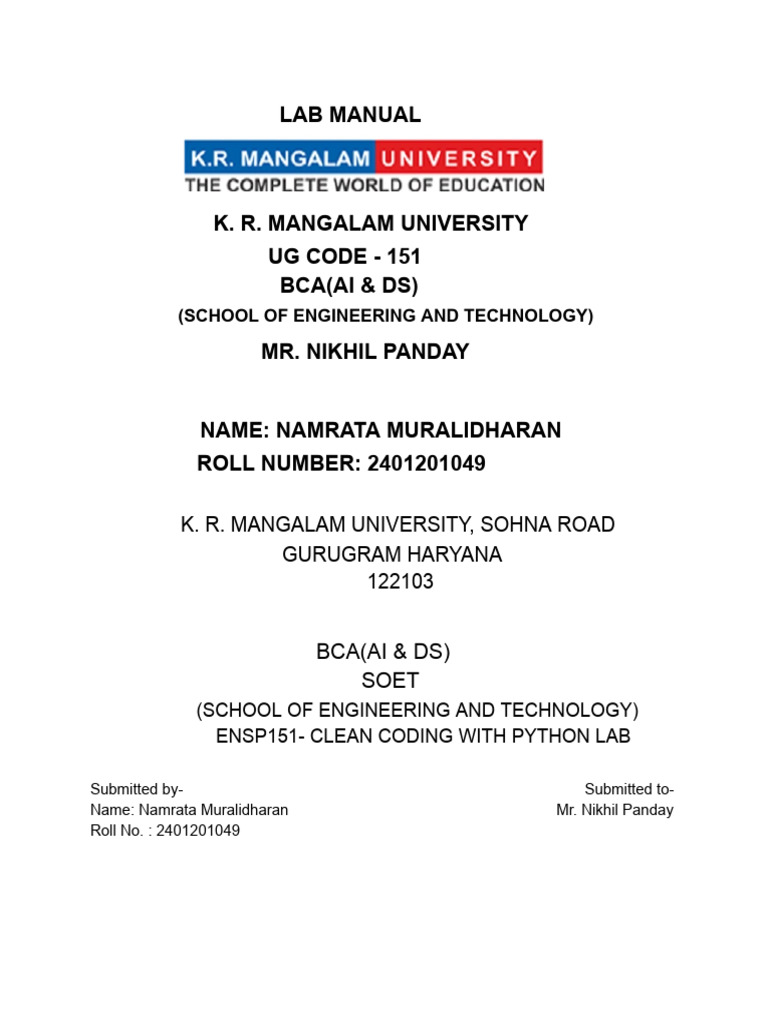 Python Lab Manual (3) | PDF | Python (Programming Language) | Data Python Lab Manual (3) | PDF | Python (Programming Language) | Data