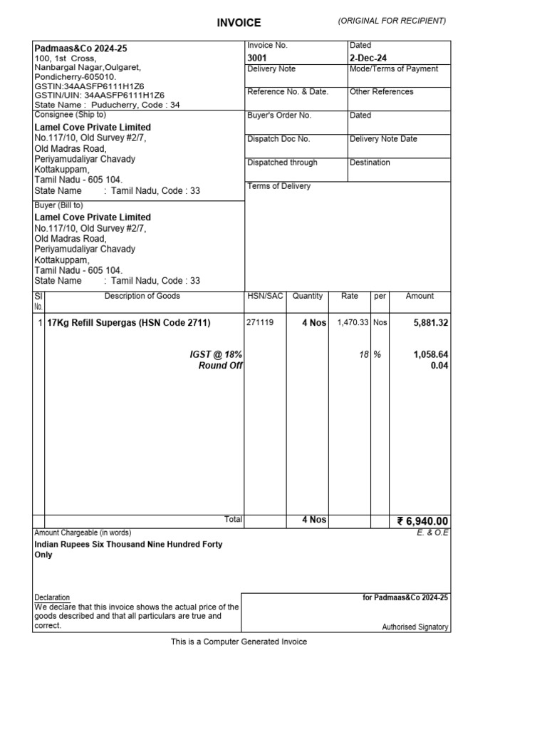 lamel cove 02.12.24 | PDF | Invoice | Economy Of India