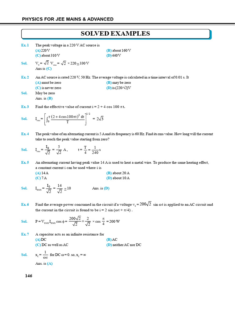 XII - Physics - Module 3 - Alternating Current (Exercise) | PDF | Inductor | Inductance