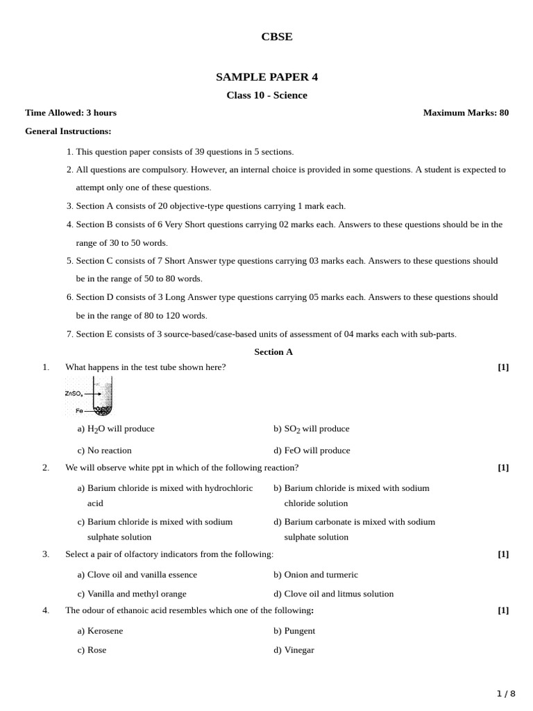 Sample Paper 4 | PDF | Chemistry