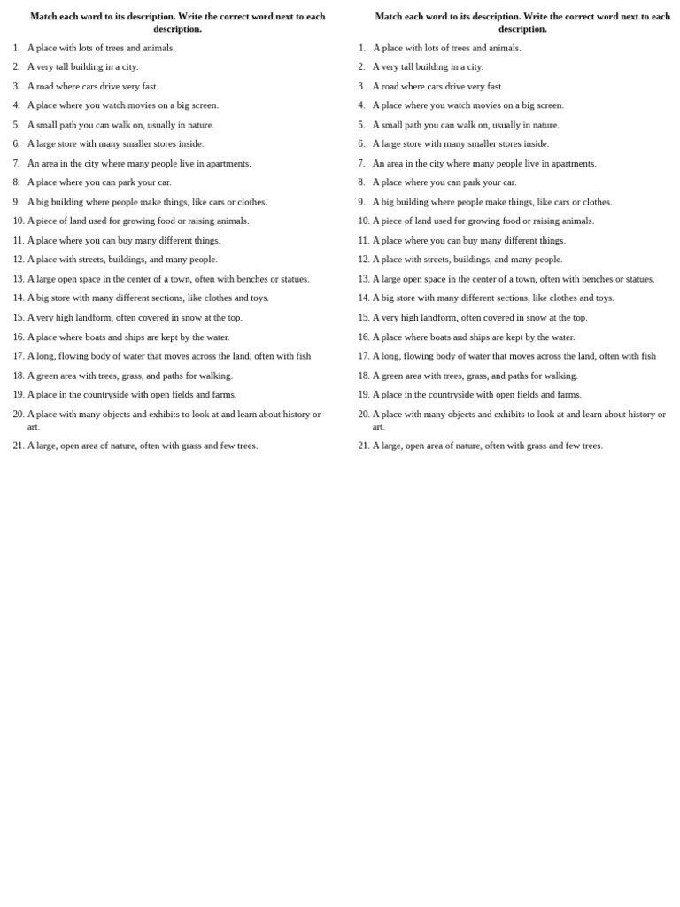 Word-Description Matching Exercise | PDF