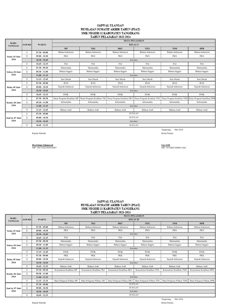 Jadwal Ujian Psat 2023-2024 | PDF