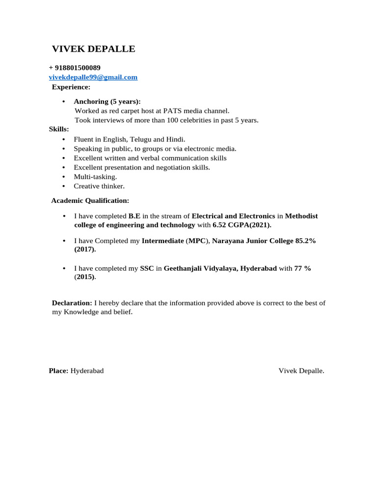 Anchor VIVEK Resume 2 | PDF