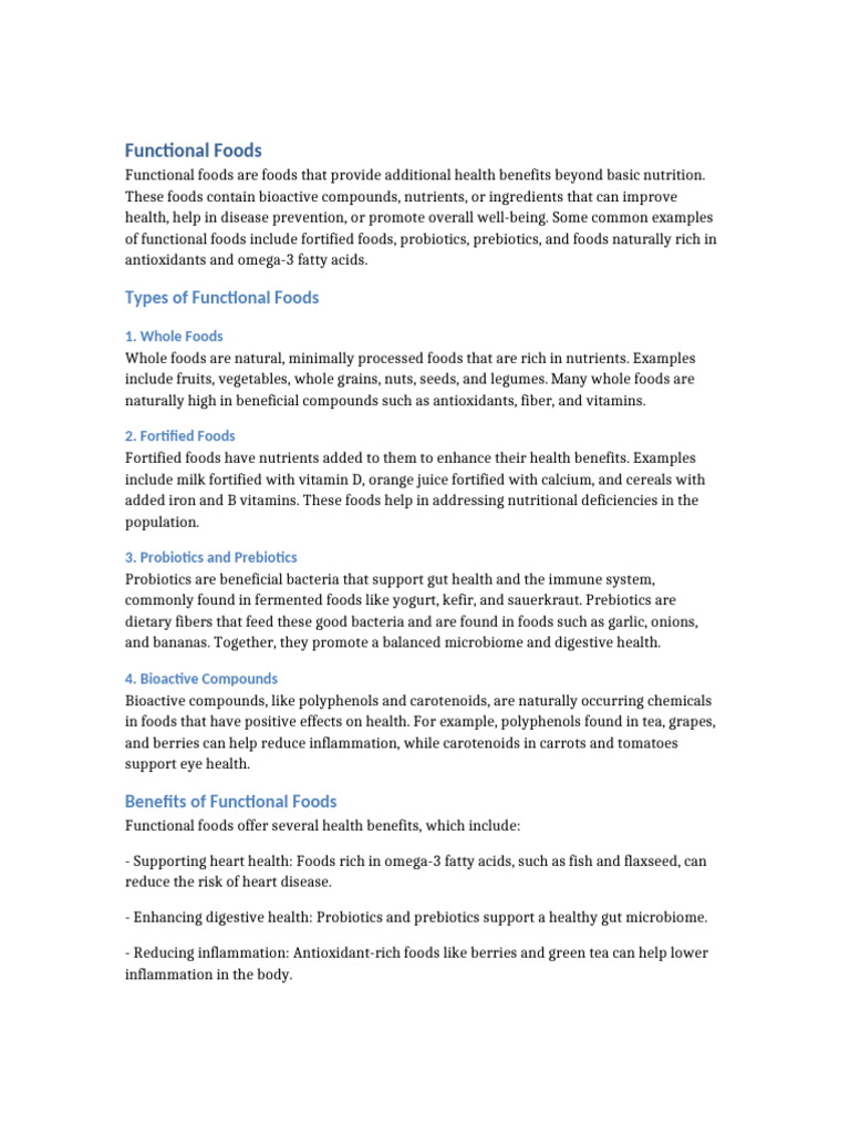 Benefits of Functional Foods Explained | PDF | Foods | Probiotic