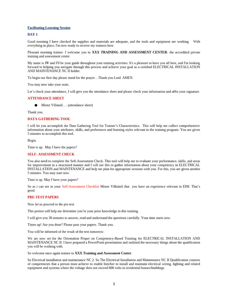COC1 TM Script Demo Final 1 | PDF | Electrical Wiring | Learning