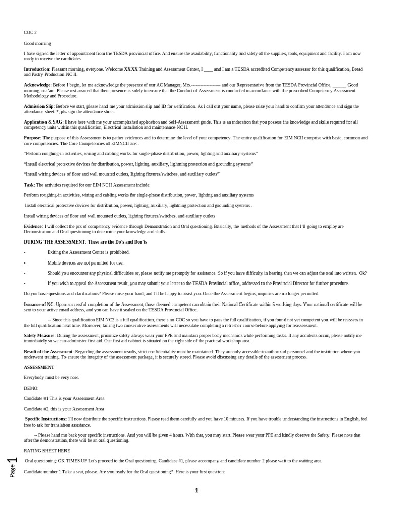 COC 2 TM Script Final DEmo | PDF | Electrical Wiring | Lighting