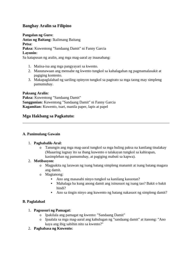 Banghay Aralin Sa Filipino-Ma'Am Jobella | PDF