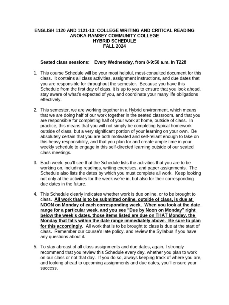 English 1121-13 Schedule Fall 2024 HYBRID | PDF | Microsoft Word | Libraries