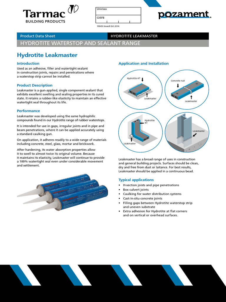 2196-Hydrotite-Leakmaster-Data-Sheet1 (1) | PDF | Concrete | Pipe ...