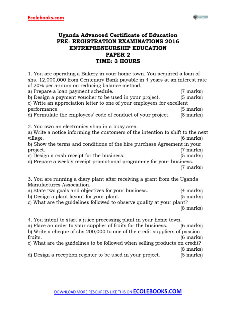s.6 Ent Pp2 Revision Past Papers | PDF | Debits And Credits | Corporations