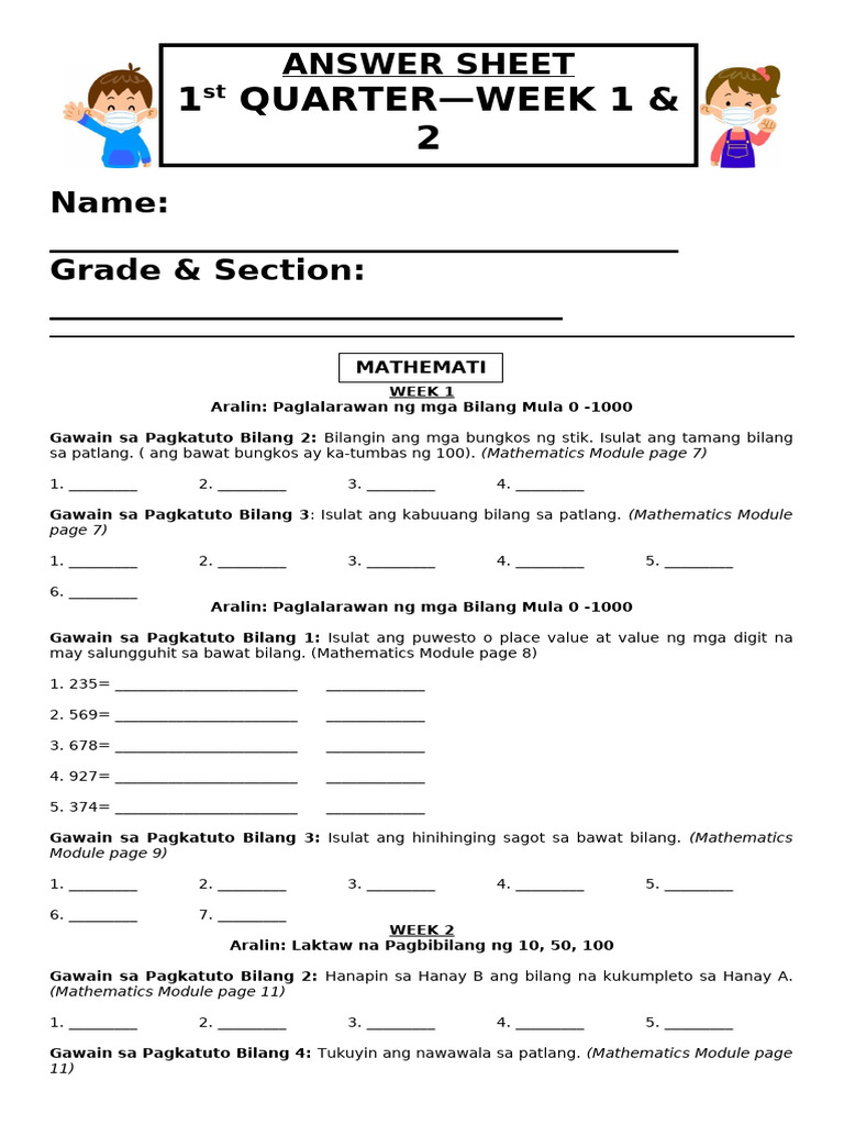 SET-A-Answer-Sheet-WEEK-1-2 | PDF