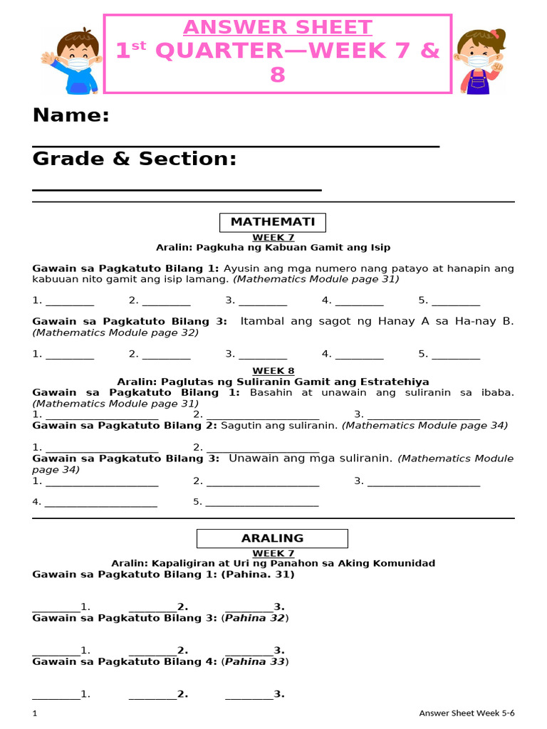 SET A Answer Sheet WEEK 7 8 | PDF