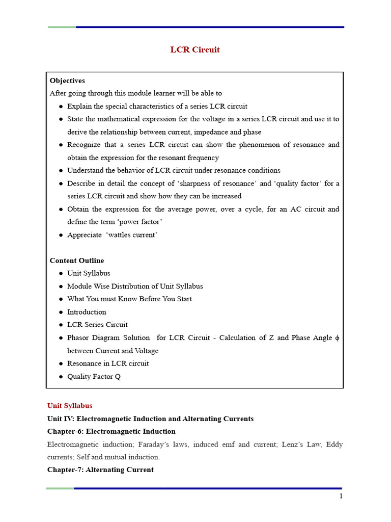 LCR Circuit | PDF | Ac Power | Electric Power