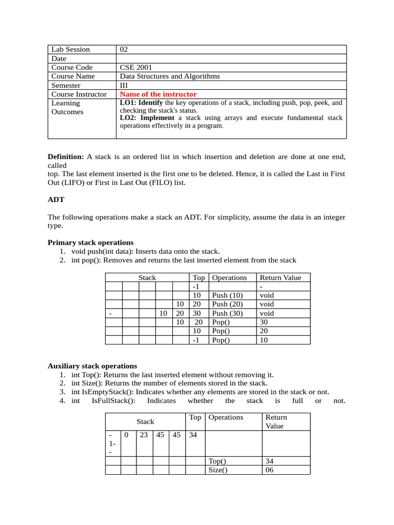 Stack Data Structure Implementation Guide | PDF | Integer (Computer Science) | Computer Programming