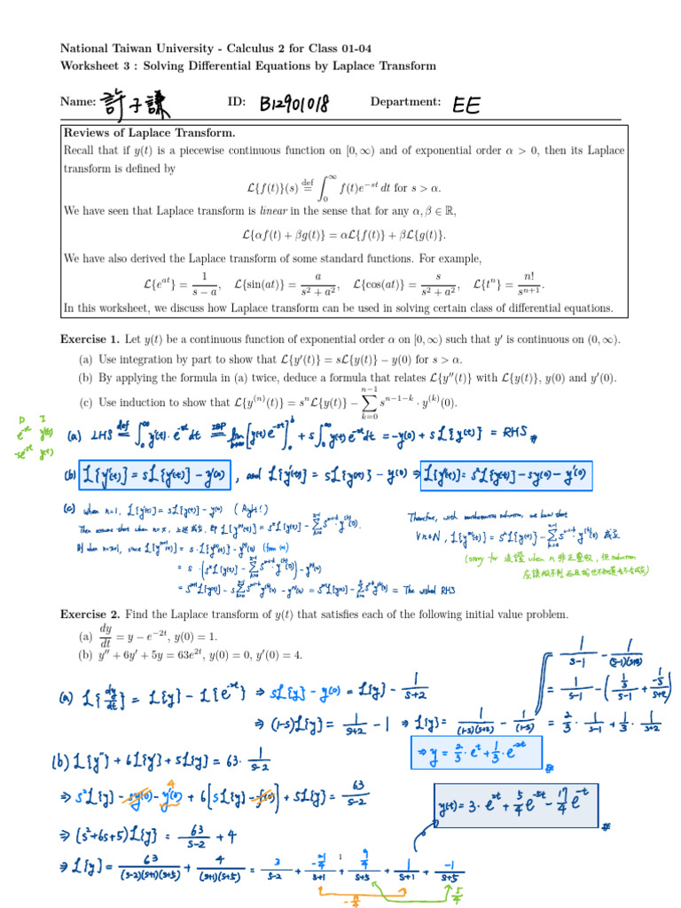 WS3A Applications of Laplace Transform | PDF | Laplace Transform ... WS3A Applications of Laplace Transform | PDF | Laplace Transform ...