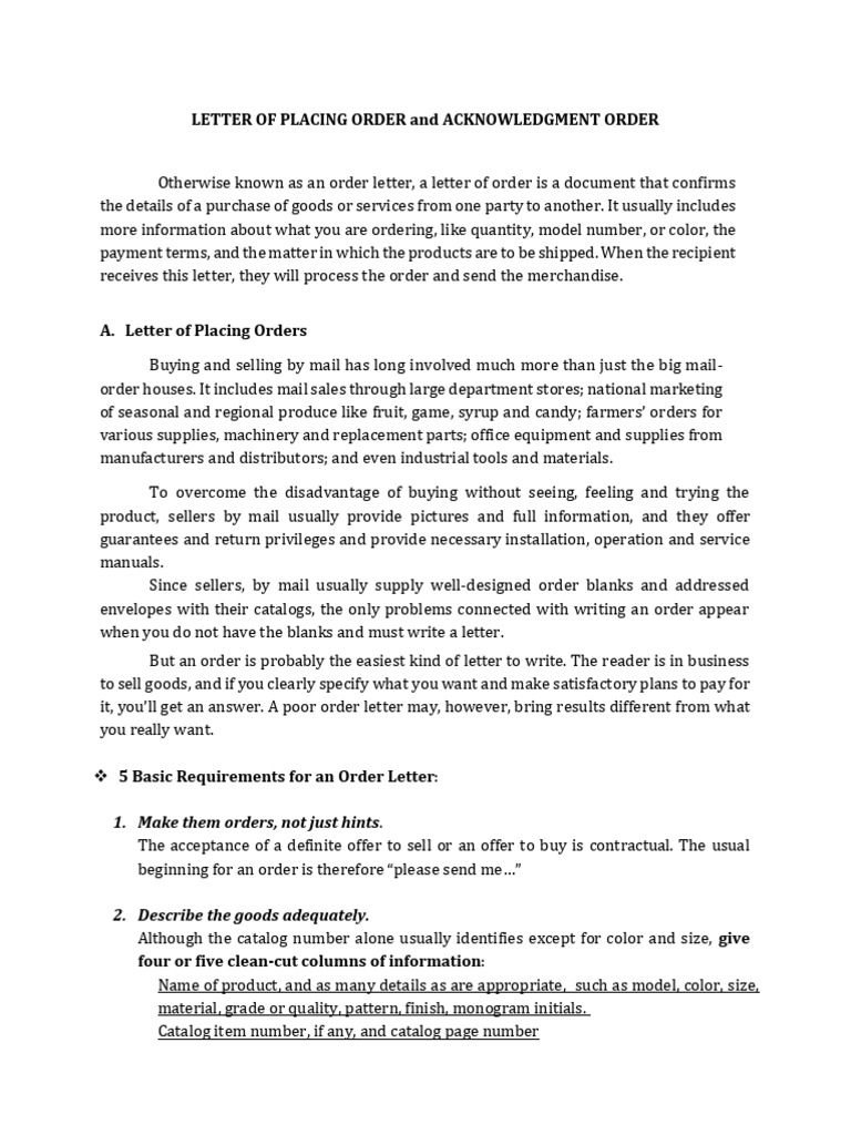 Acknowledgment Letter for Orders | PDF | Mail | Credit