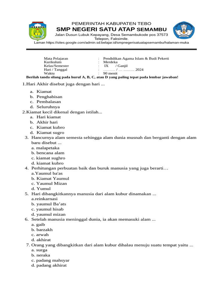SOAL PAI 9 BARU | PDF