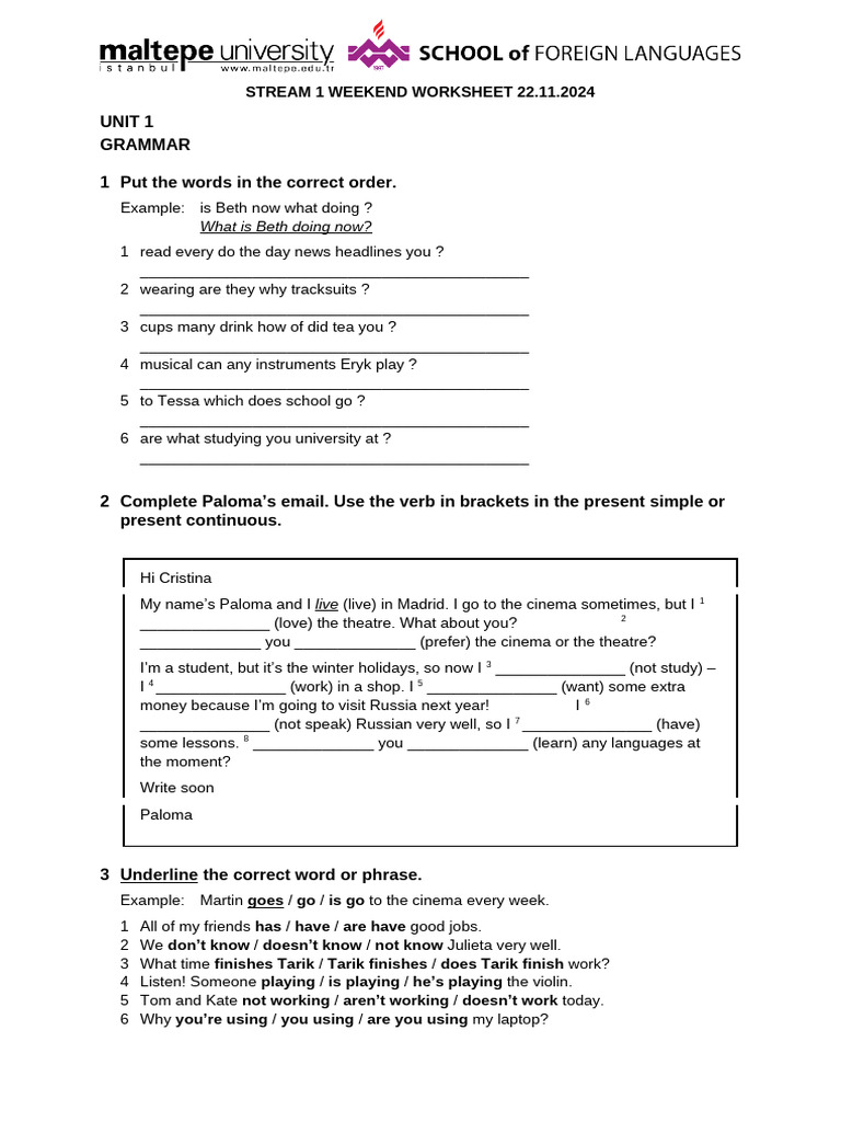STREAM 1 WEEKEND WORKSHEET 22.11.2024 | PDF | Linguistics