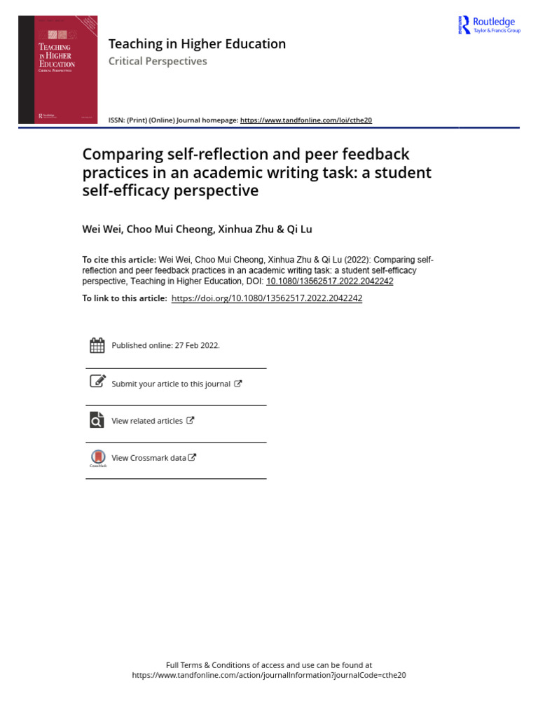Comparing Self-Reflection and Peer Feedback Practices in An Academic ...