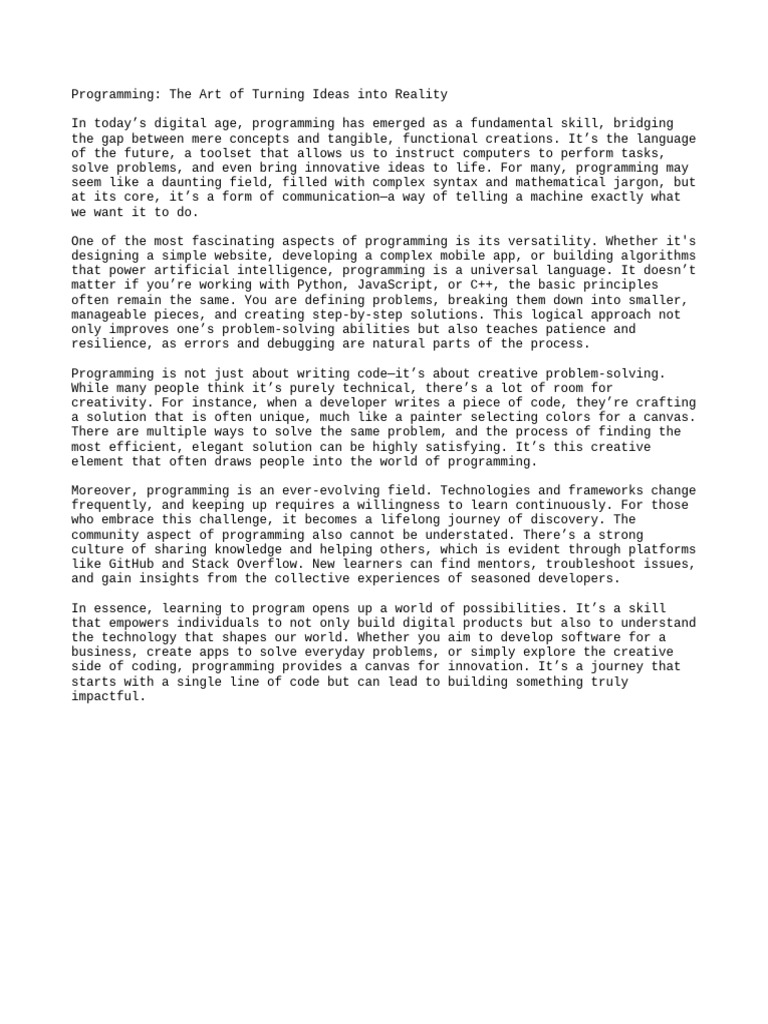 programming_essay | PDF | Computer Programming | Computer Science
