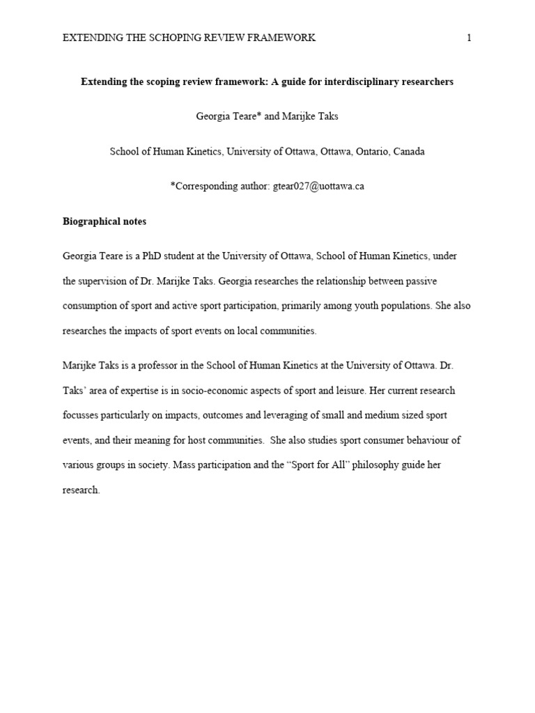 Extending The Scoping Review Framework - Teare and Taks - Final | PDF ...