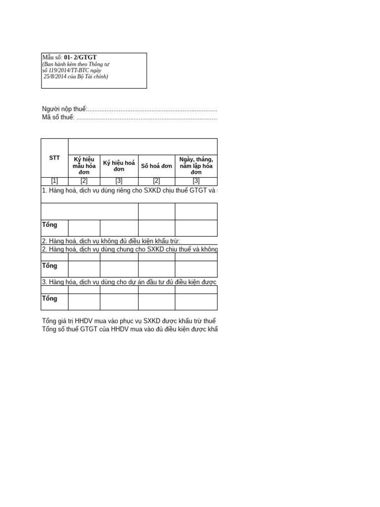 Bang Ke Hoa Don Chung Tu Hang Hoa Dich Vu Mua Vao | PDF