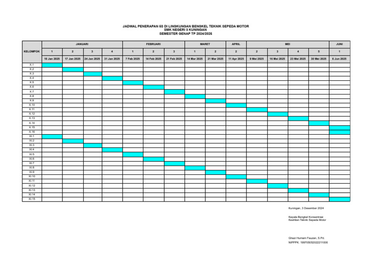 Jadwal 5S Bengkel Sepeda Motor SMK Kuningan | PDF