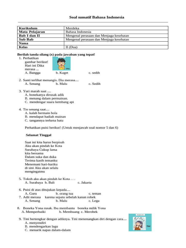 Soal Sumatif Bahasa Indonesia Kelas 2 | PDF