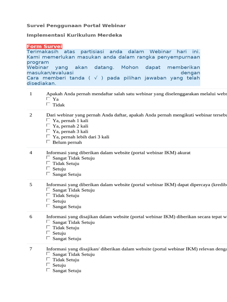 Survei Penggunaan Portal Webinar | PDF