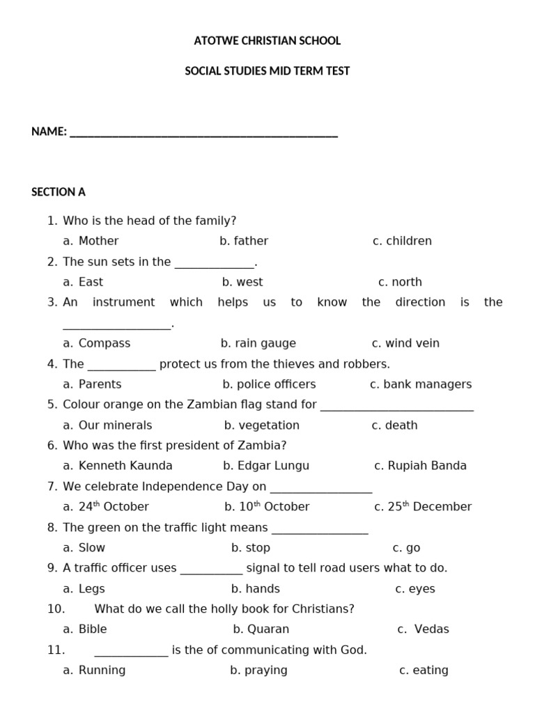 Social Studies G2 End of Term 2@ | PDF | Zambia