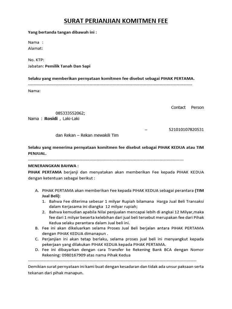 SURAT PERJANJIAN KOMITMEN FEE pdf | PDF