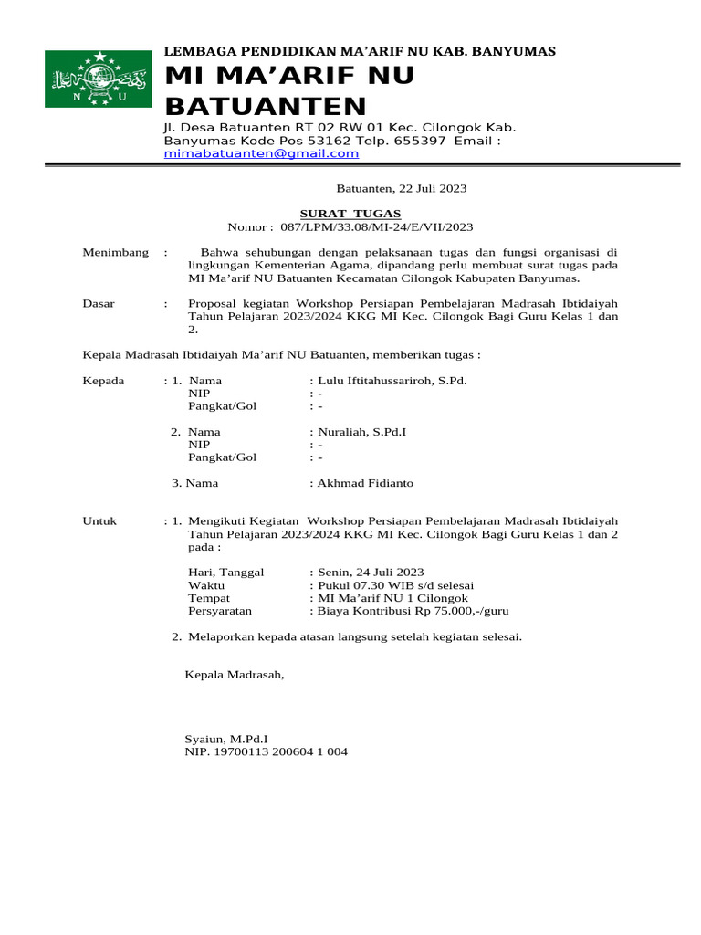 087-088 Surat Tugas Lulu | PDF