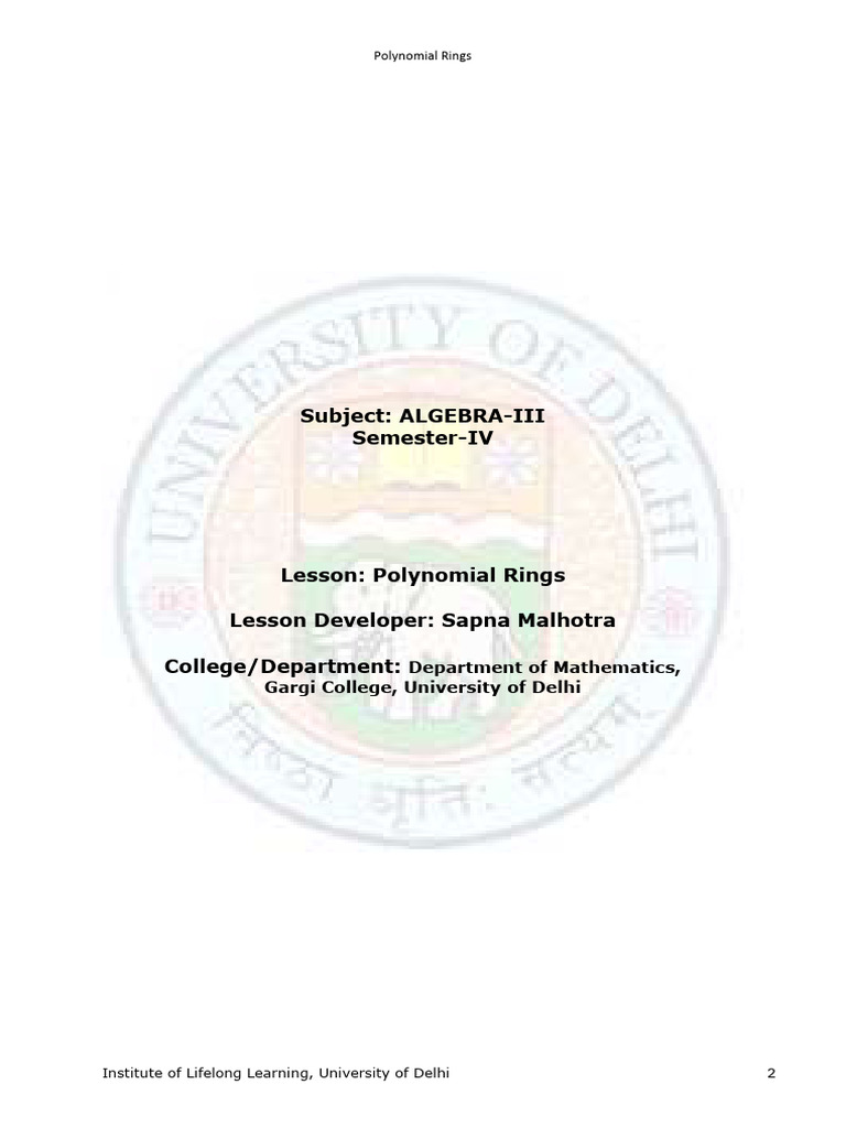 1. Polynomial Rings | PDF | Ring (Mathematics) | Polynomial