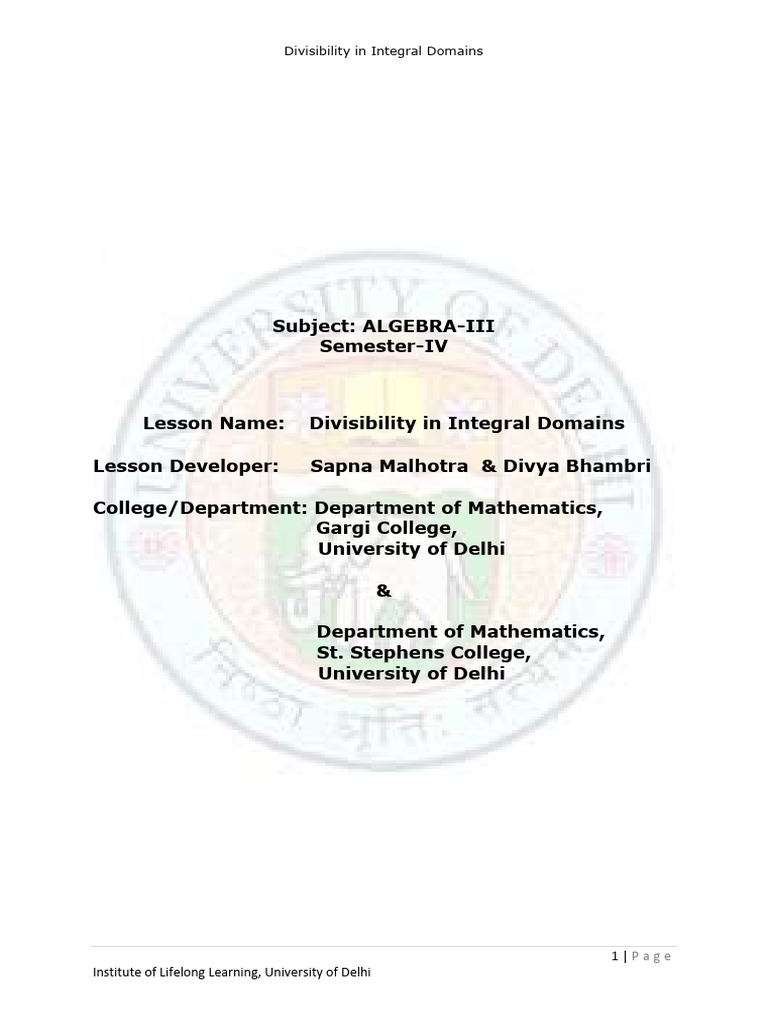 Divisibility in Integral Domains | PDF | Factorization | Ring (Mathematics)