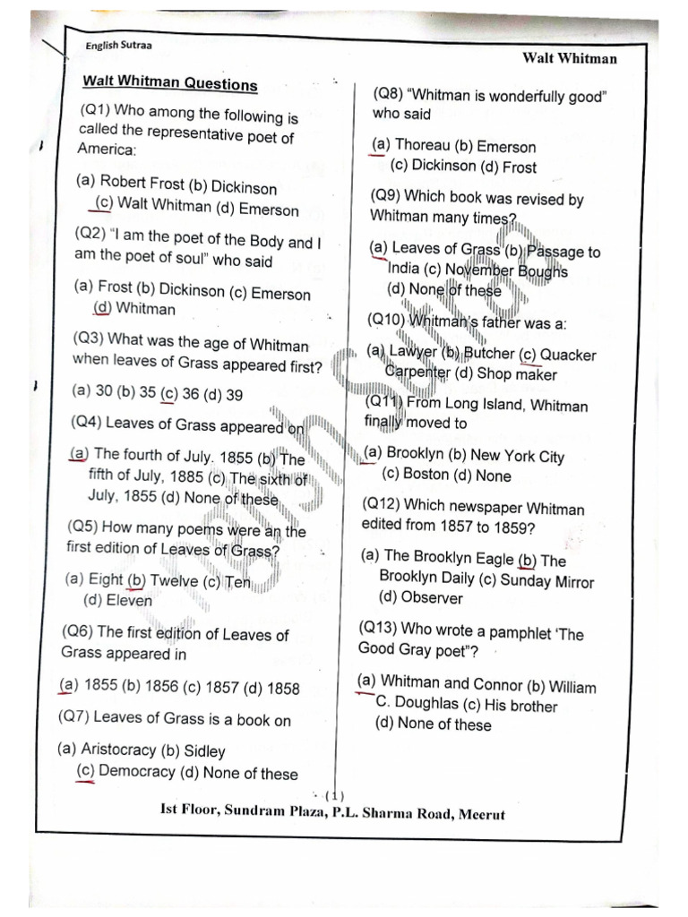 Answer To Walt Witman | PDF