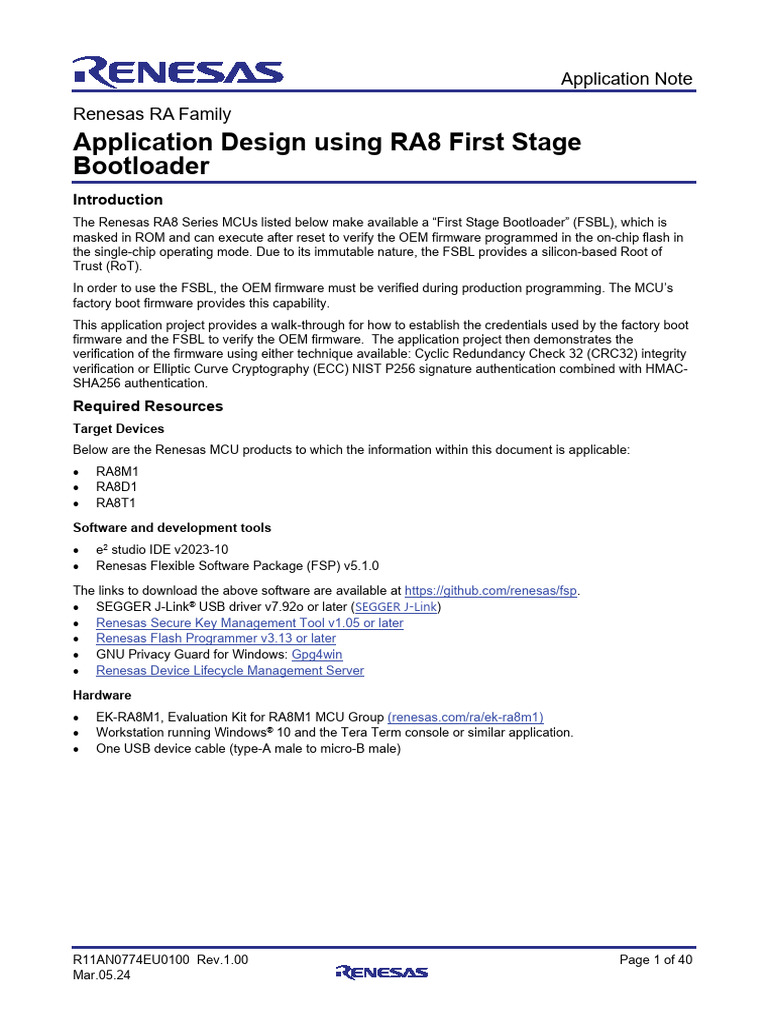 R11an0774eu0100 aZAFHRZARTHApp Design Ra8 First Stage Bootloader | PDF | Booting | Microcontroller