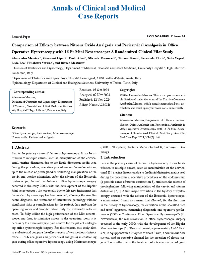 Comparison of Efficacy Between Nitrous Oxide Analgesia and Pericervical ...