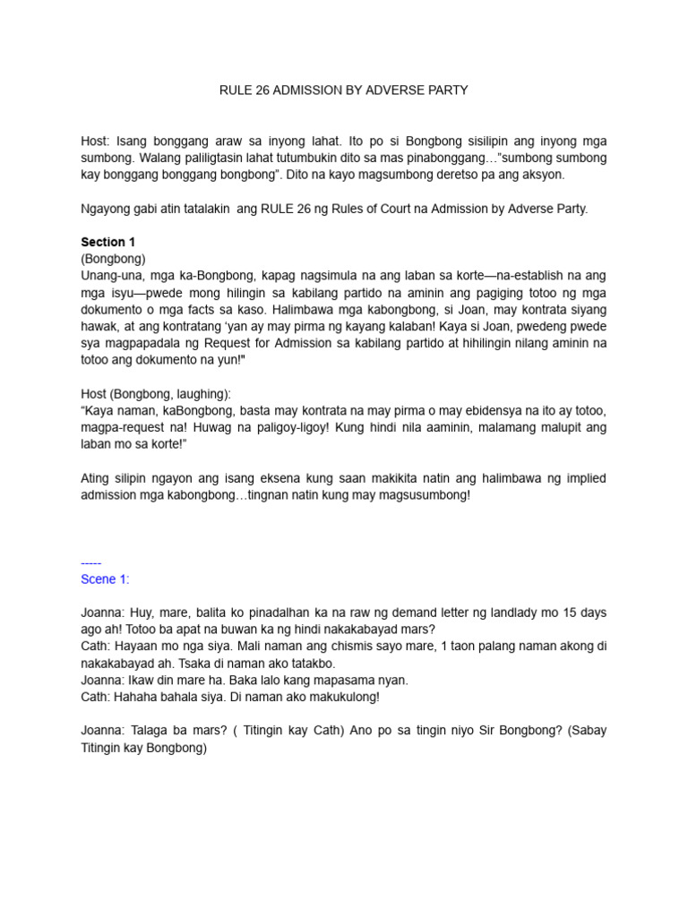 Script Rule 26 Sumbong Sumbong Kay Bonggang Bonggang Bongbong | PDF