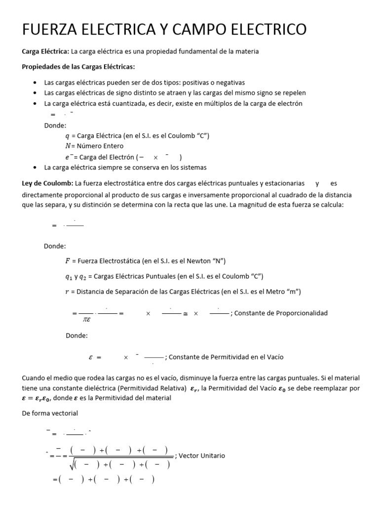 U1 - FUERZA ELECTRICA Y CAMPO ELECTRICO | PDF | Carga eléctrica | Electrostática