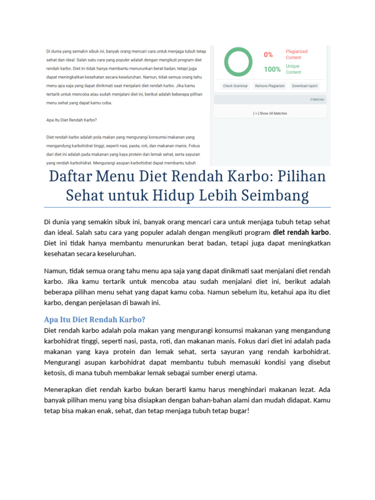 Menu Diet Rendah Karbo | PDF