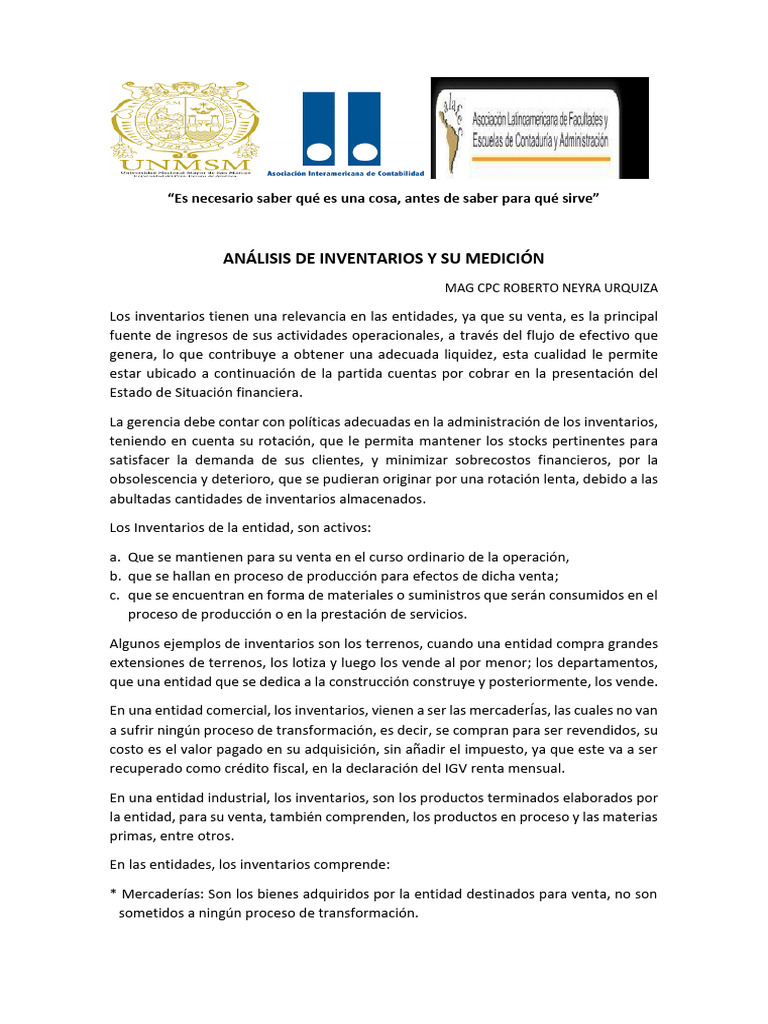 Análisis Y Medición De Inventarios Pdf Costo Aduana