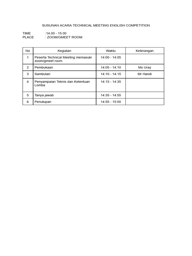 Susunan Acara Technical Meeting English Competition | PDF
