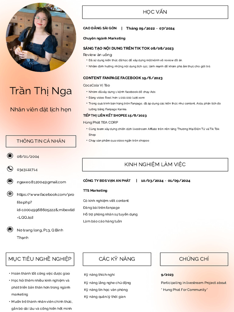 CV Trần Thị Nga - cv-TopCV - VN | PDF