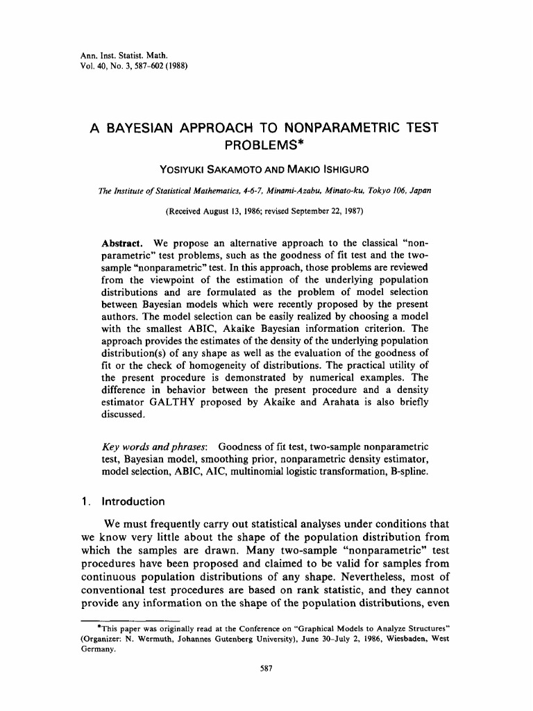 A BAYESIAN APPROACH TO NONPARAMETRIC TEST PROBLEMS | PDF | Akaike ... A BAYESIAN APPROACH TO NONPARAMETRIC TEST PROBLEMS | PDF | Akaike ...