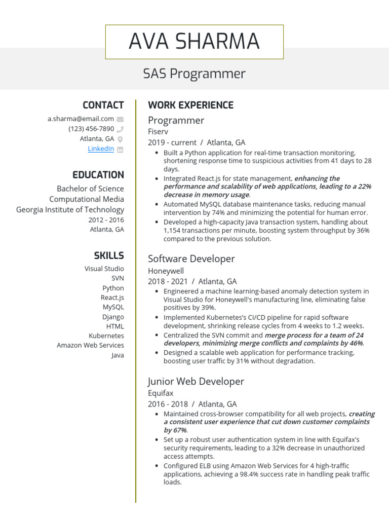 Sas Programmer Resume Example Pdf My Sql Programmer