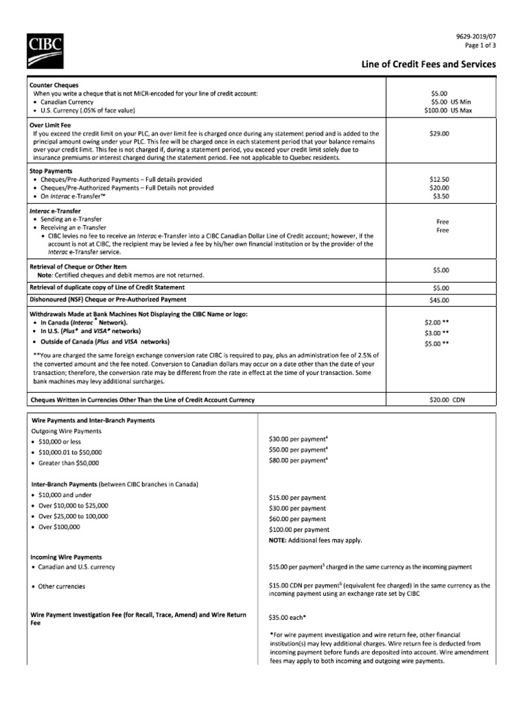 Line of Credit Fees and Services English | PDF
