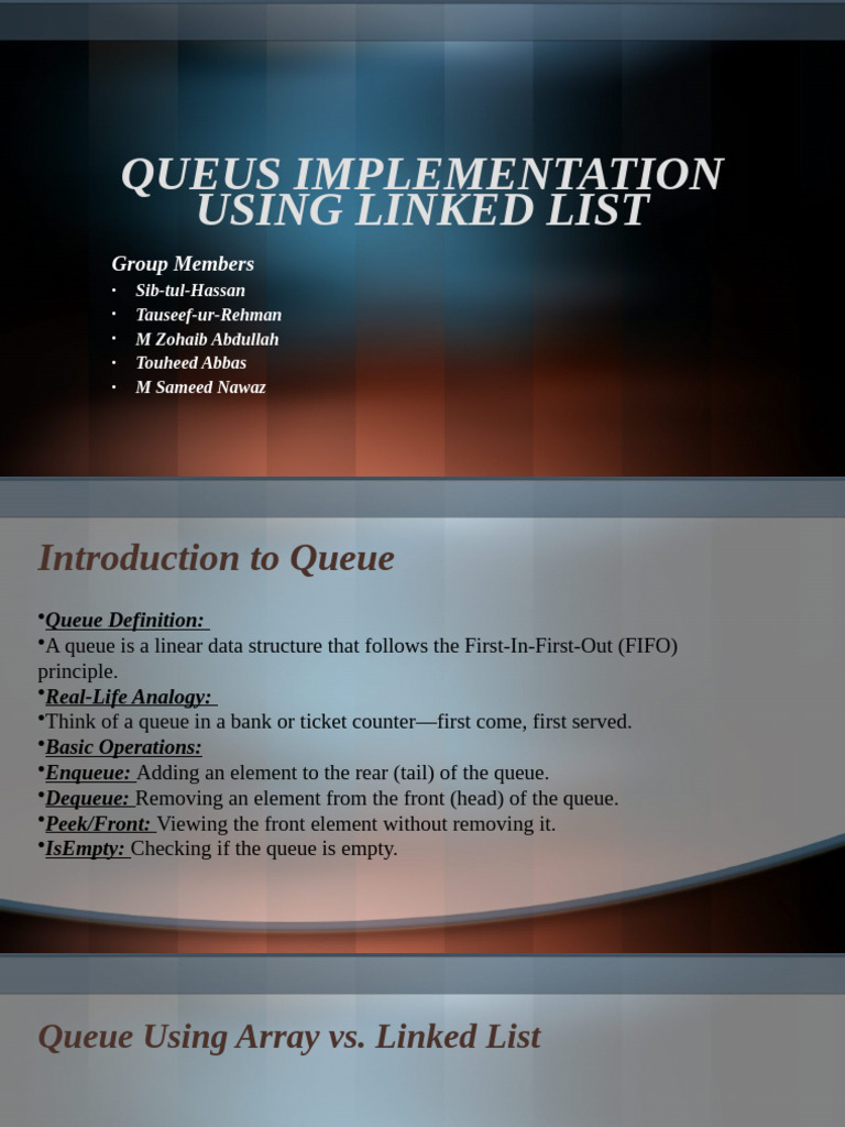 QUEUS IMPLEMENTATION USING LINKED LIST | PDF | Queue (Abstract Data Type) | Computer Data