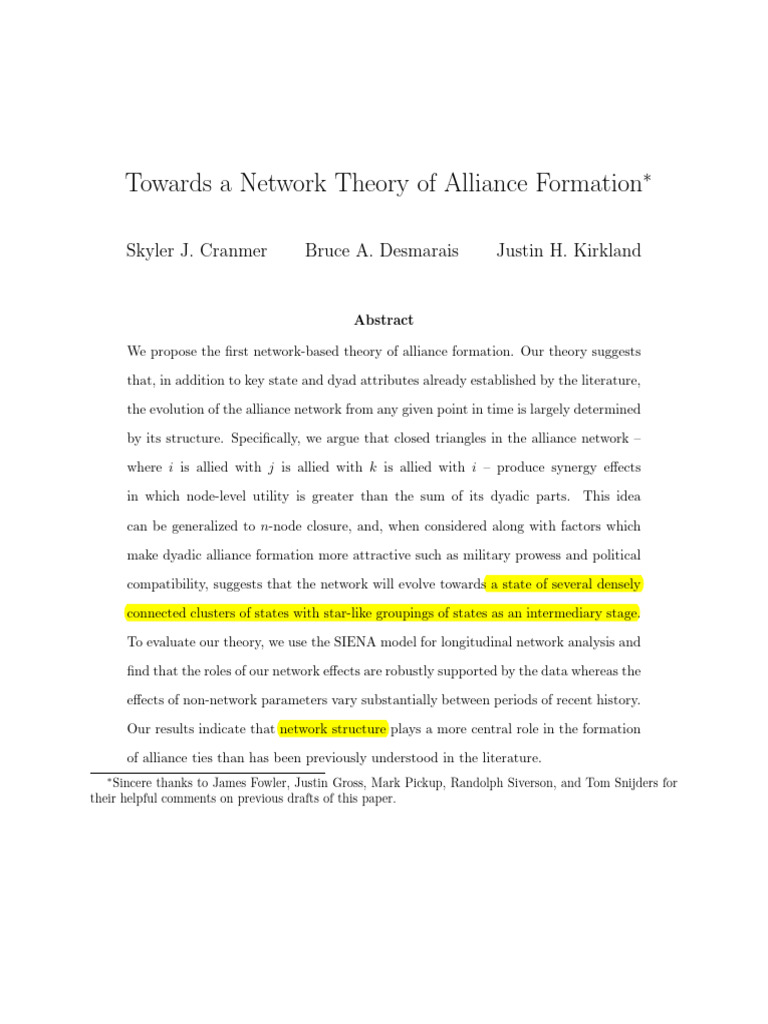 Alliance Network Formation-Skyler | PDF | Polarity (International ...